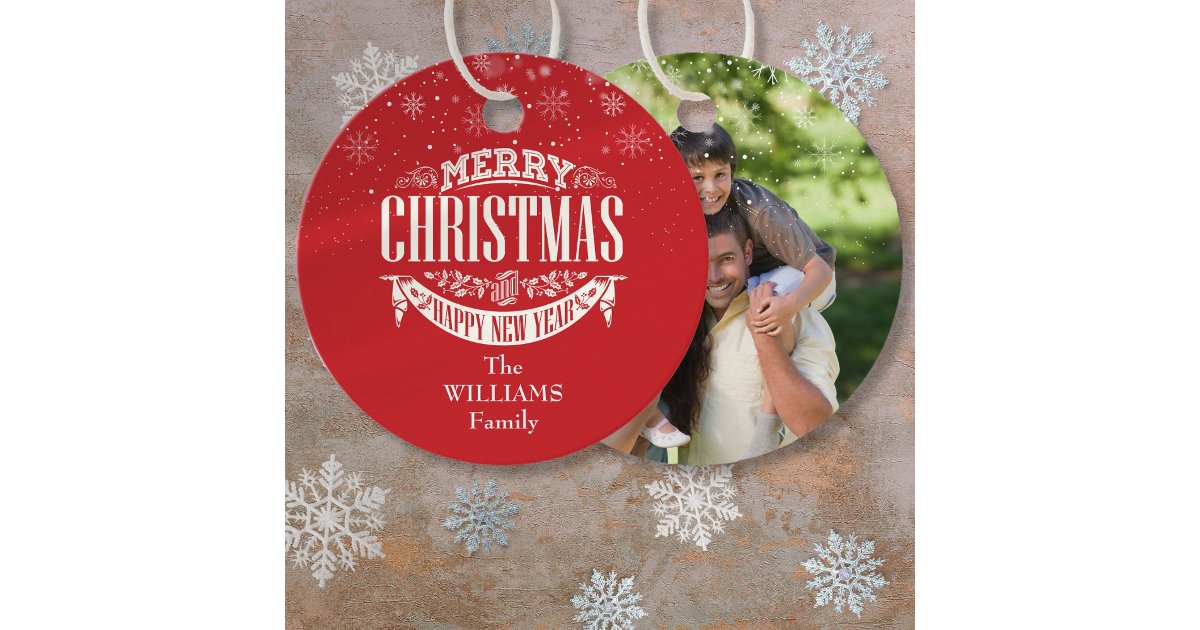Personalized Merry Christmas Photo Red Favor Tags | Zazzle