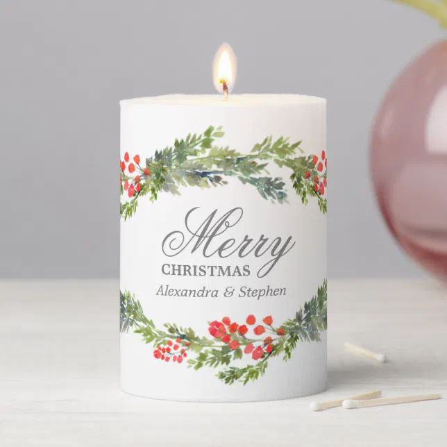 Personalized Merry Christmas Pillar Candle | Zazzle
