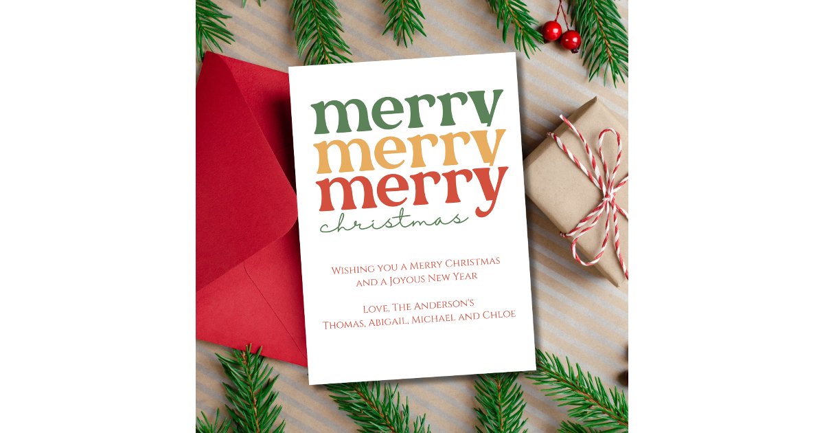 Personalized Merry Christmas Red Green Gold Card | Zazzle