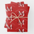 Personalized Merry Christmas Red Monogram Wrapping Paper Sheets | Zazzle
