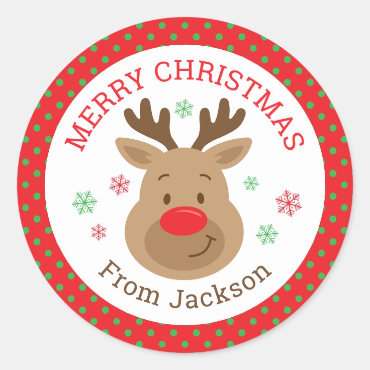 Personalized Merry Christmas Reindeer Sticker | Zazzle