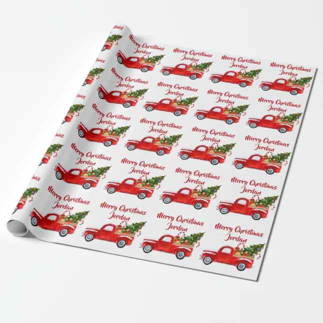 Personalized Merry Christmas Tree Farm Truck Wrapping Paper | Zazzle