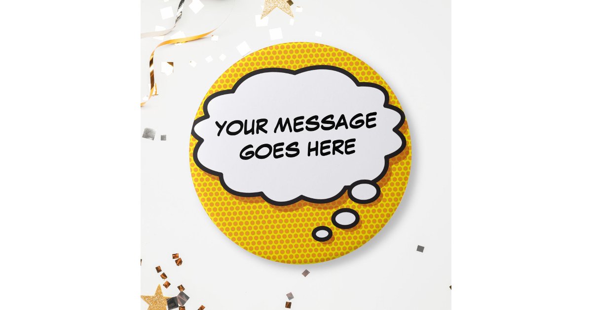 Personalized Message Comic Book Think Bubble Button | Zazzle