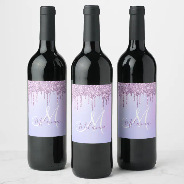 Personalized Metallic Purple Drip Lavender Pour Wine Label | Zazzle