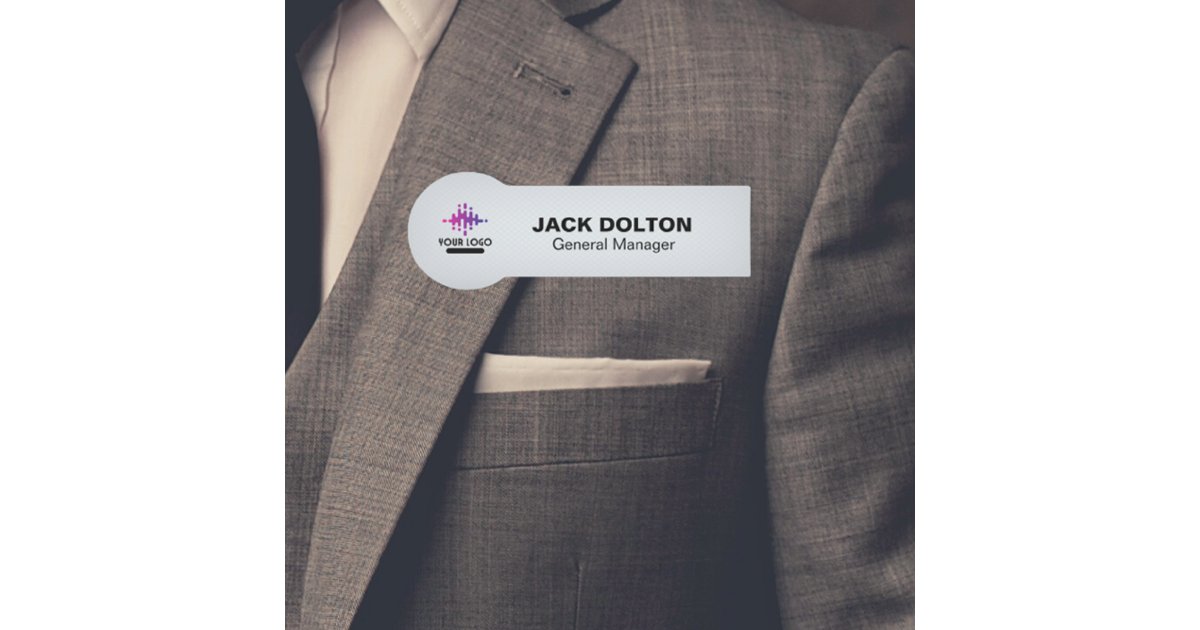 Personalized Metallic Silver Name Badge with Logo | Zazzle