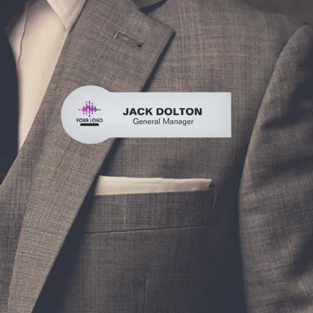 Personalized Metallic Silver Name Badge with Logo | Zazzle