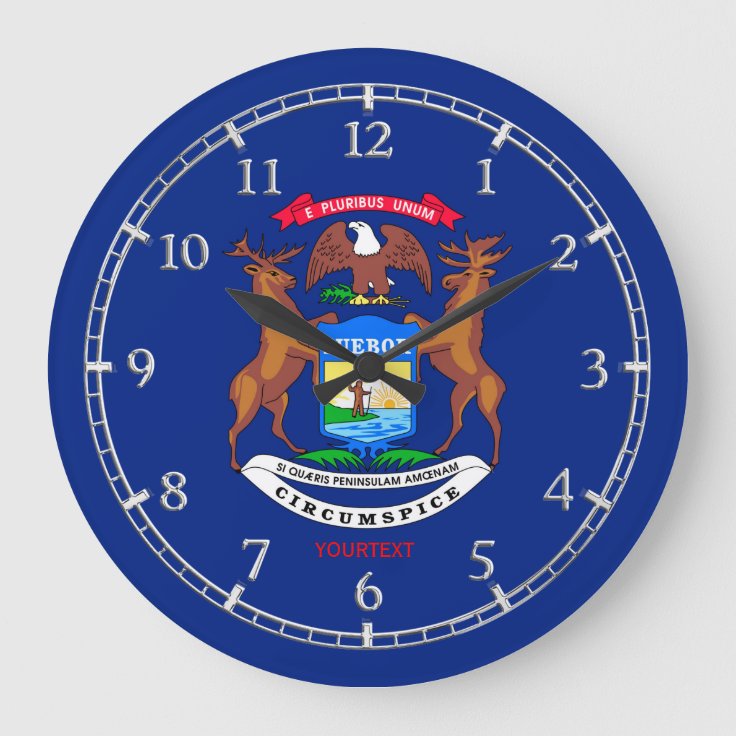 Personalized Michigan State Flag Design on Large Clock | Zazzle