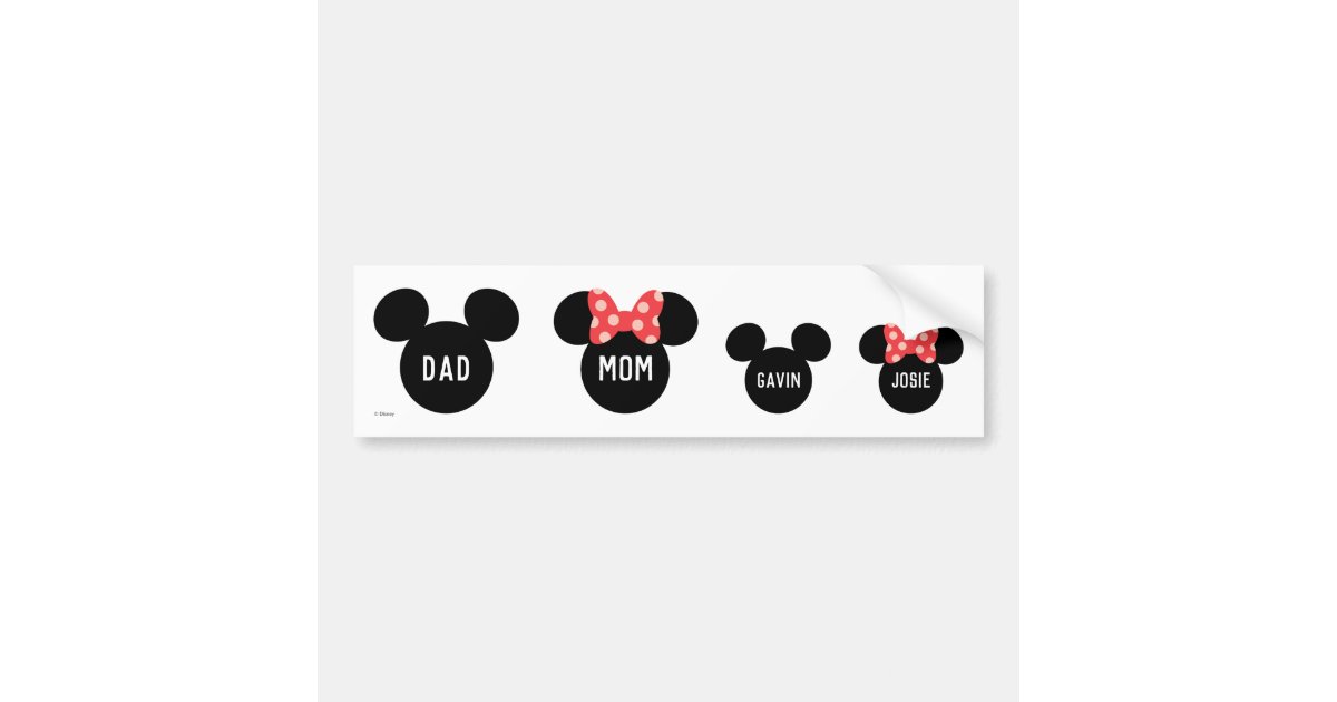 Personalized Mickey & Minnie Family Bumper Sticker | Zazzle