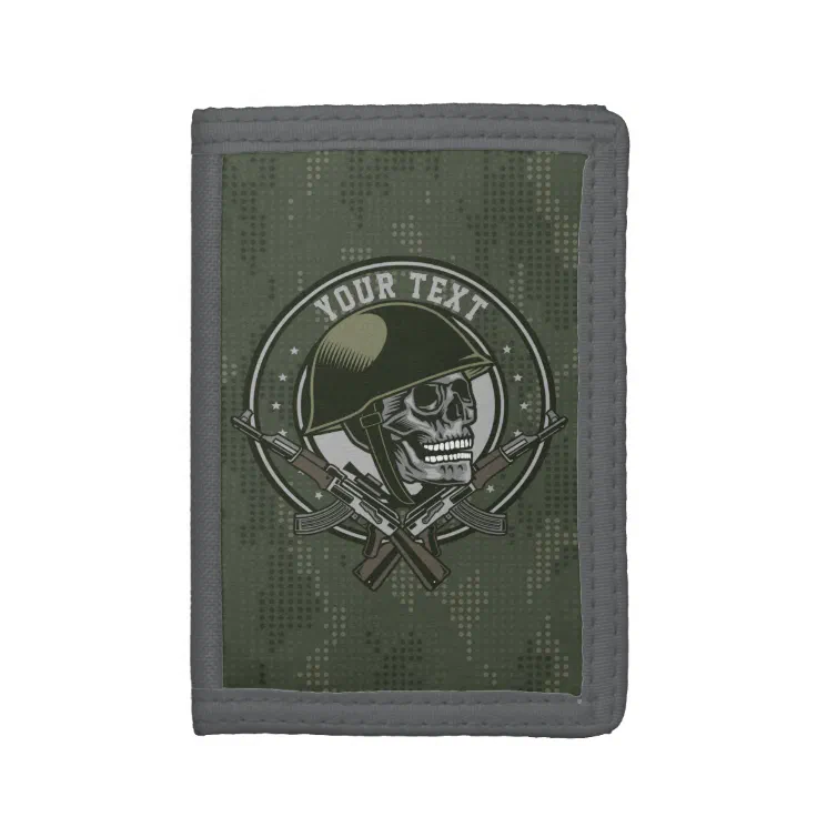 Personalized Military Camo Soldier Skull and Guns Trifold Wallet | Zazzle