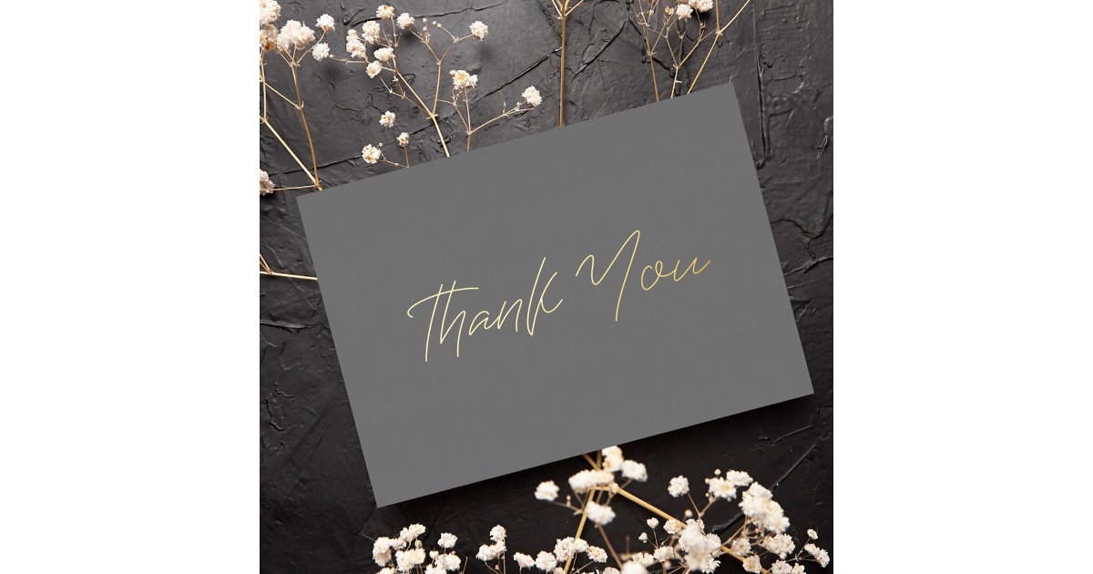 Personalized Minimal Modern Grey & Gold Thank You Foil Holiday Card ...