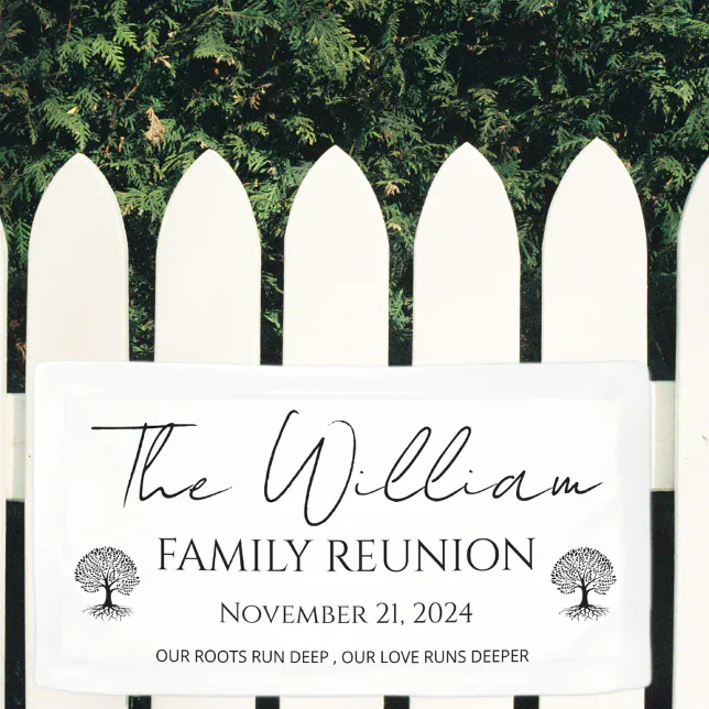 personalized minimal modern white family reunion banner | Zazzle