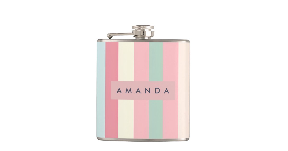 Personalized Minimalist Pastel Stripes Flask | Zazzle