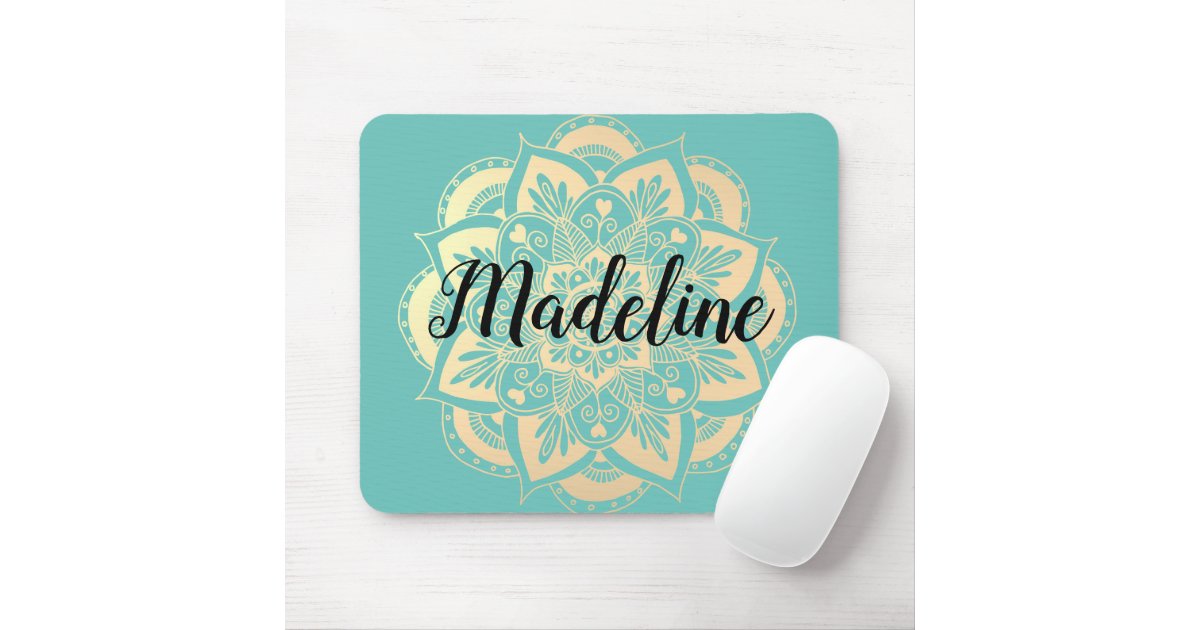 Personalized Mint Green and Gold Mandala Flower Mouse Pad | Zazzle