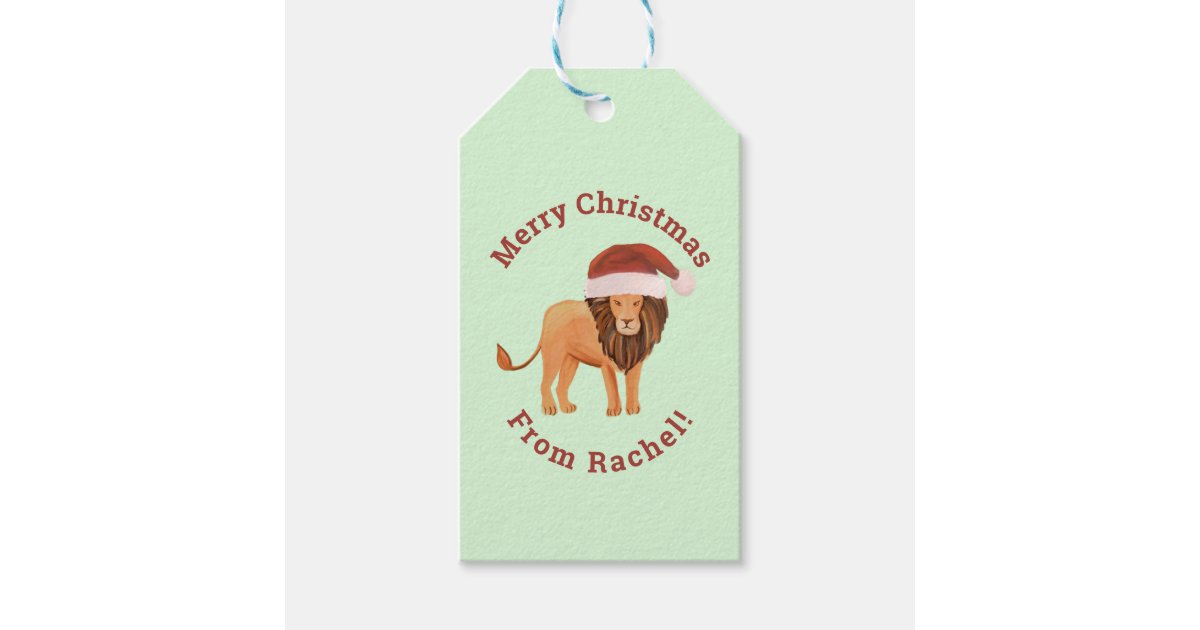 Personalized Mint Merry Christmas Santa Lion Gift Tags | Zazzle