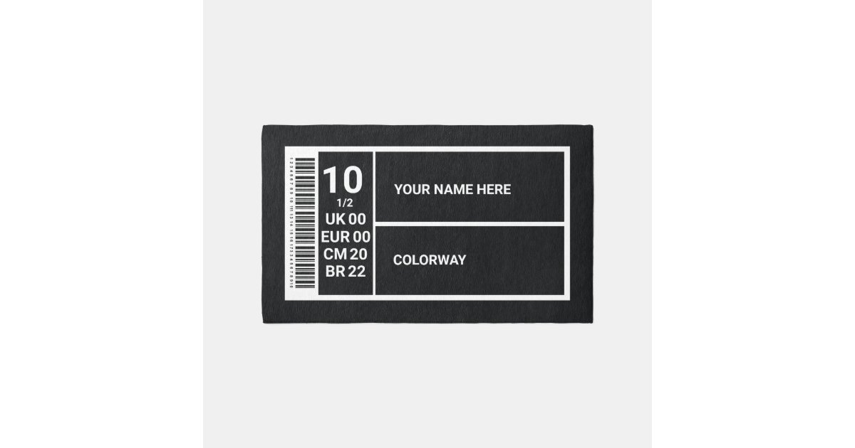 Personalized Modern Black Sneaker Label Sneaker Rug | Zazzle