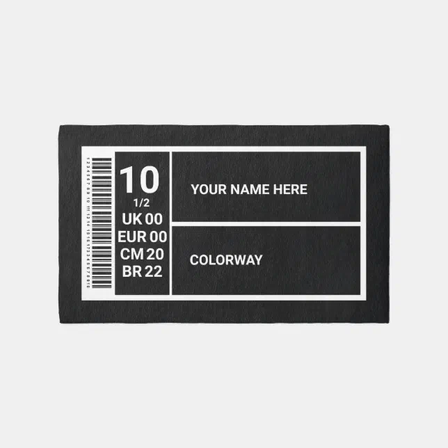 Personalized Modern Black Sneaker Label Sneaker Rug | Zazzle
