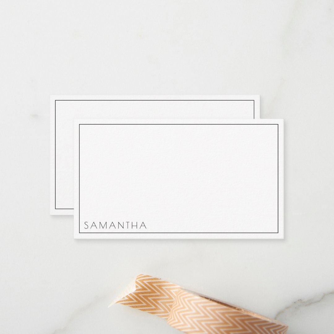 Personalized Modern Black White Minimalist Name Note Card | Zazzle