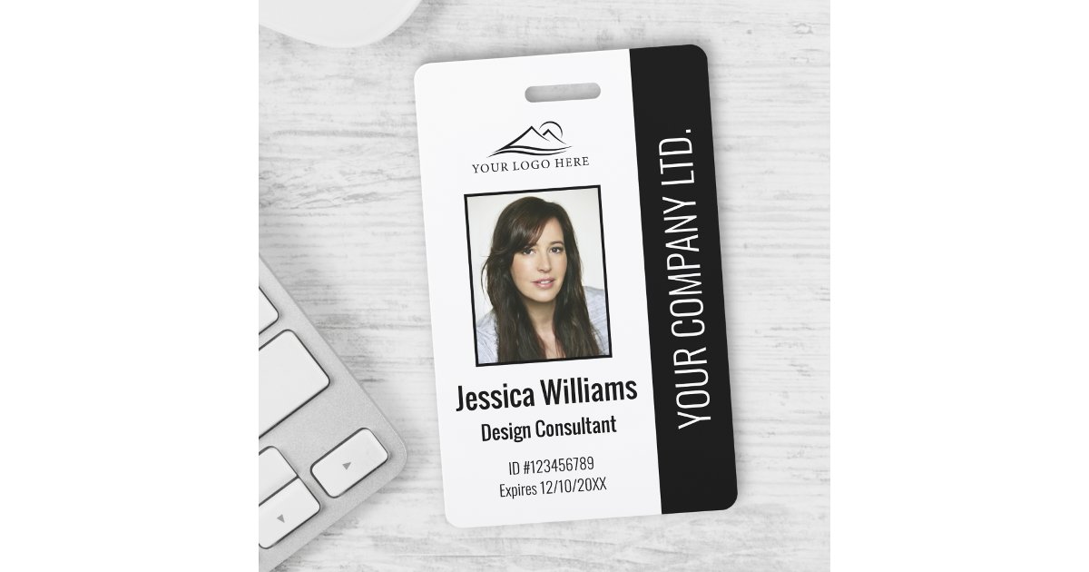 Personalized Modern Corporate Employee Black ID Badge | Zazzle