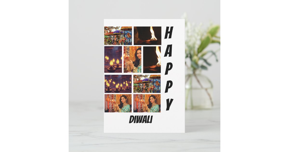 Personalized Modern Diwali 9 Photo Collage Invitation | Zazzle