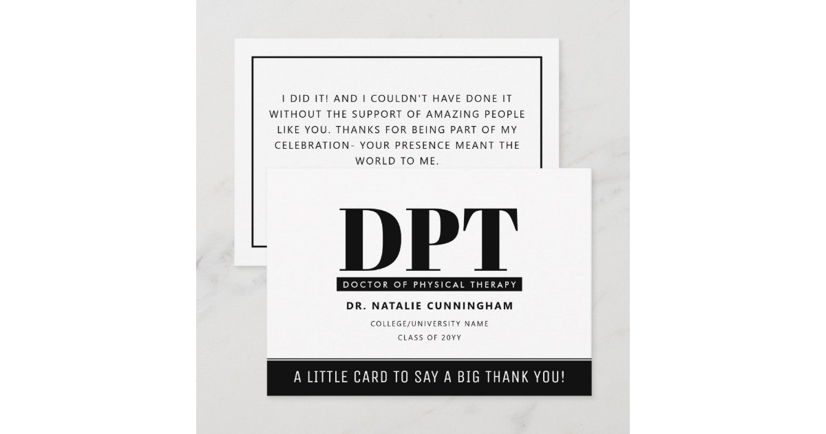 Personalized Modern DPT Doctor of Physical Therapy Thank You Card | Zazzle