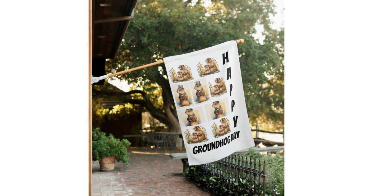 Personalized Modern Groundhog Day 9 Photo Collage House Flag | Zazzle