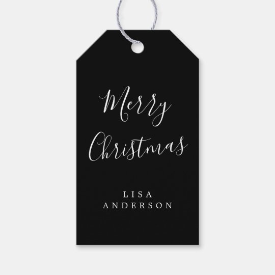 Personalized Modern Merry Christmas Black White Gift Tags | Zazzle.com