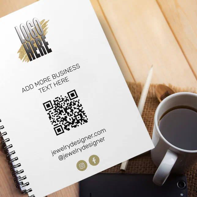 Personalized Modern QR Code and Logo Business Notebook | Zazzle