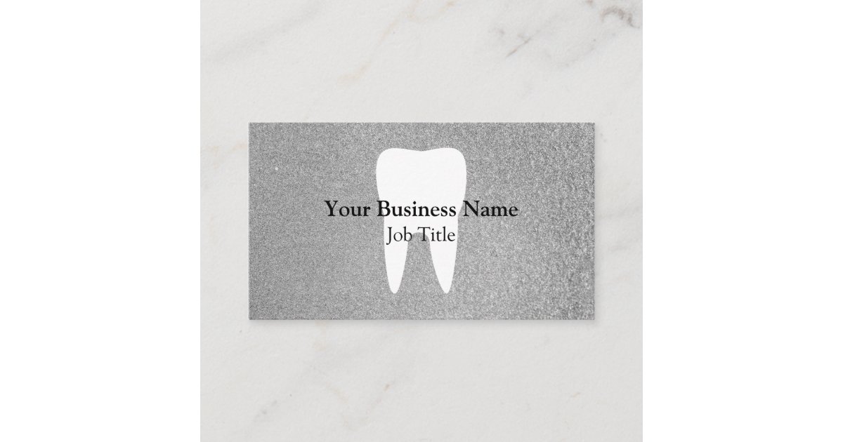 Personalized Modern Silver Glitter Dentist Tooth Business Card | Zazzle