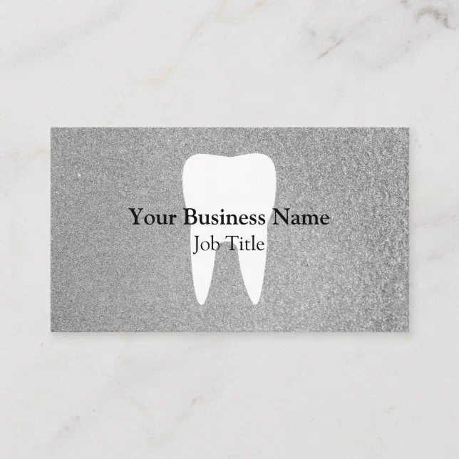 Personalized Modern Silver Glitter Dentist Tooth Business Card | Zazzle