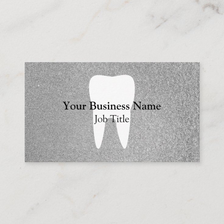 Personalized Modern Silver Glitter Dentist Tooth Business Card | Zazzle