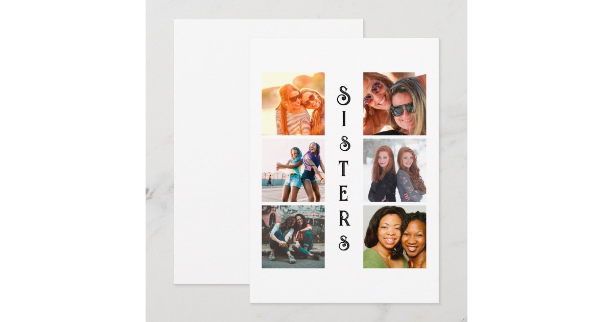 Personalized Modern Sisters 6 Photo Collage Holiday Card | Zazzle
