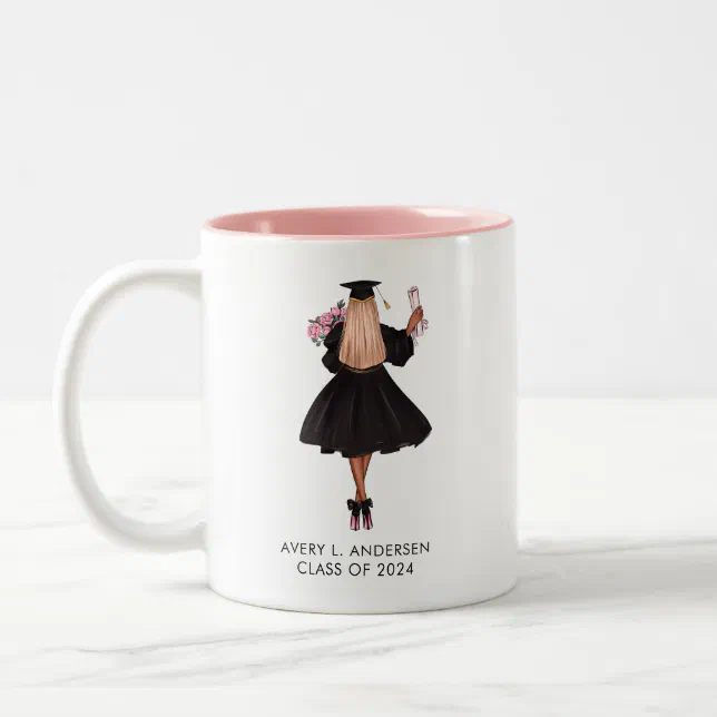 Personalized Modern Watercolor Girl Graduate Two-Tone Coffee Mug | Zazzle