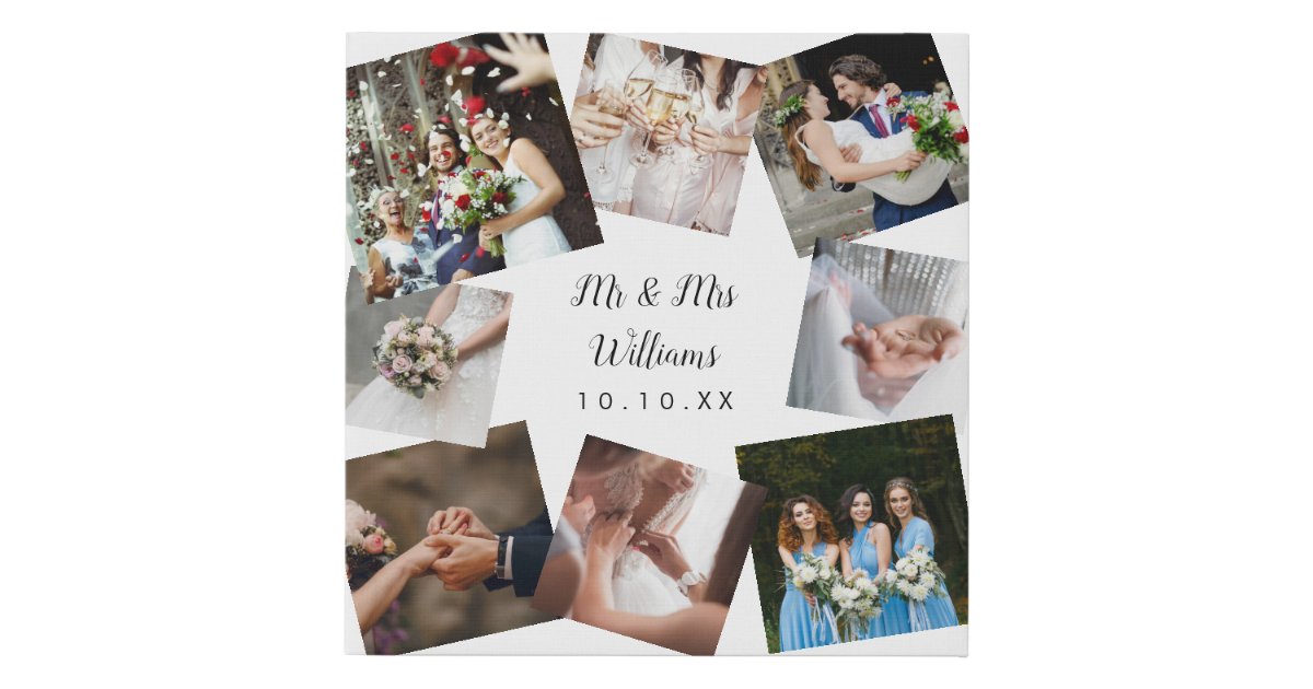 Personalized Modern Wedding Photo Collage Faux Canvas Print | Zazzle