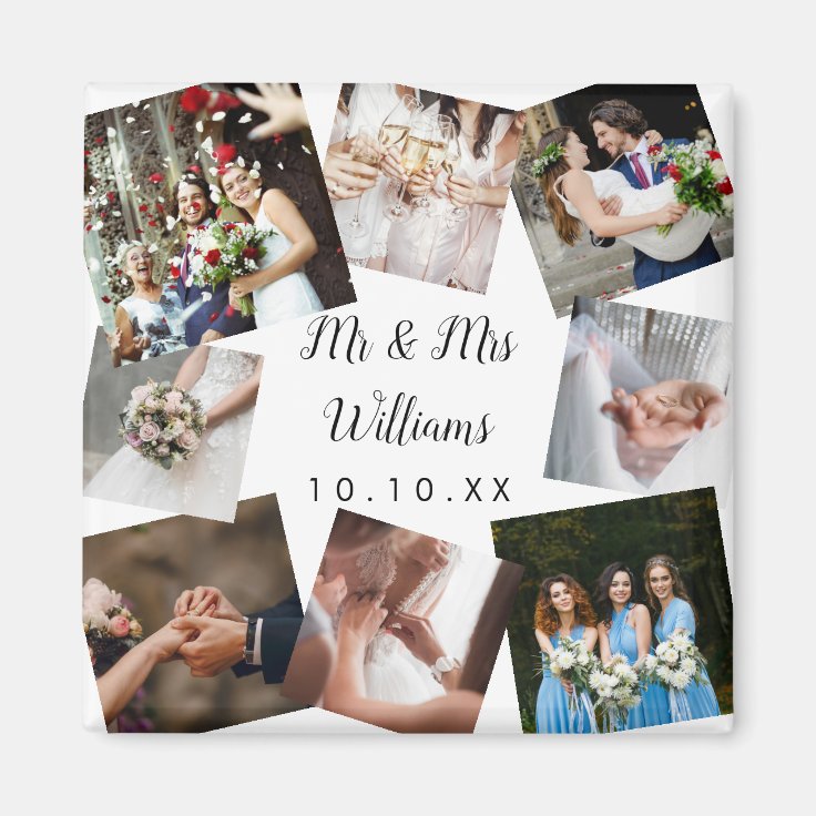 Personalized Modern Wedding Photo Collage Magnet | Zazzle