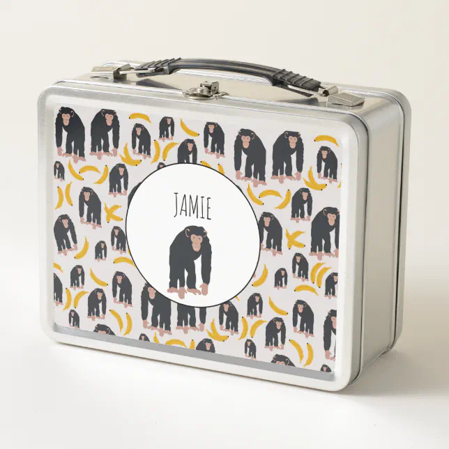 Personalized Monkey Chimpanzee & Banana Pattern Metal Lunch Box | Zazzle