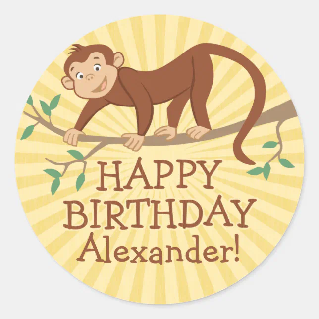 Personalized Monkey Kids Birthday Stickers | Zazzle