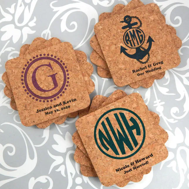 Personalized Monogram 4" Square Cork Coasters | Zazzle