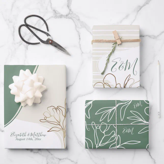 Personalized Monogram Abstract Floral Wedding Wrap Wrapping Paper ...