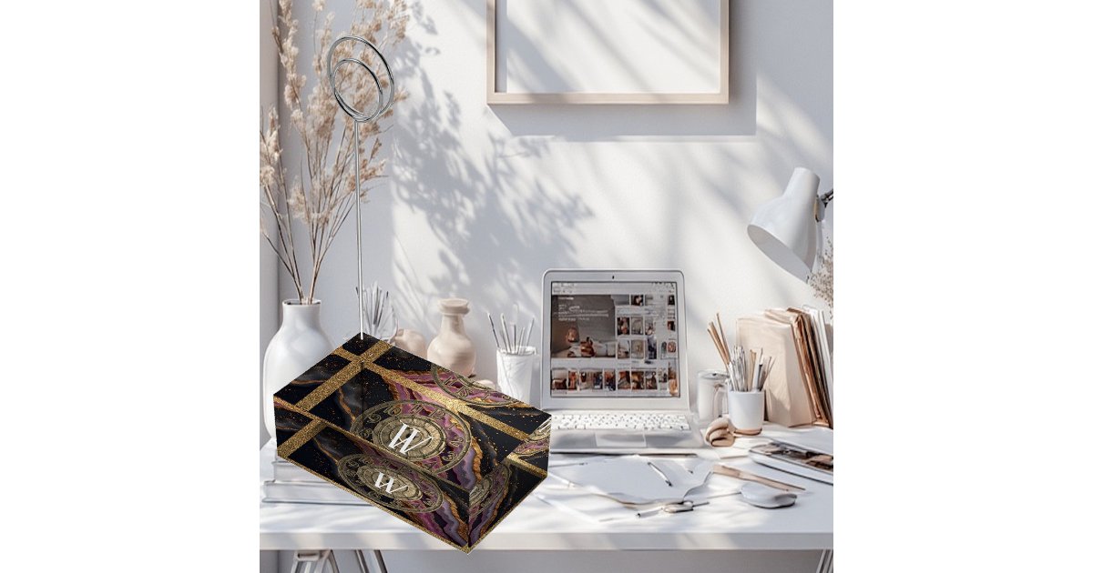 Personalized Monogram Agate Pink Rustic Metal Luxe Place Card Holder ...