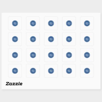 Personalized Monogram and Classic Blue Square Sticker | Zazzle