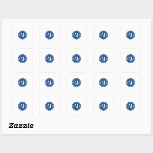 Personalized Monogram and Classic Blue Square Sticker | Zazzle