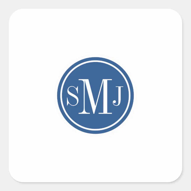 Personalized Monogram and Classic Blue Square Sticker | Zazzle