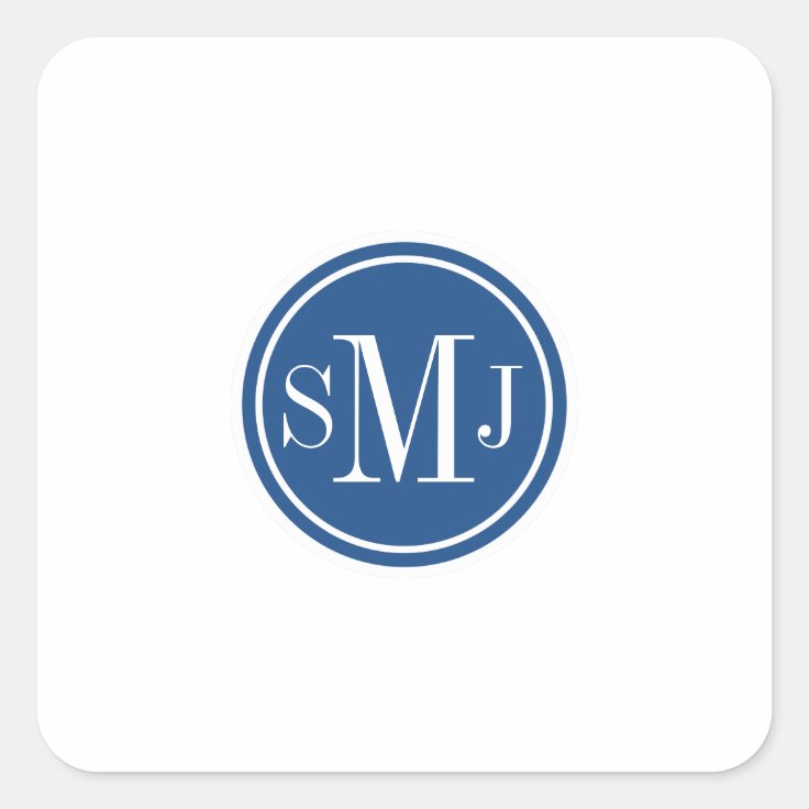 Personalized Monogram and Classic Blue Square Sticker | Zazzle