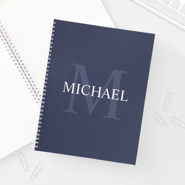 Personalized Monogram and Name Navy Blue Notebook | Zazzle