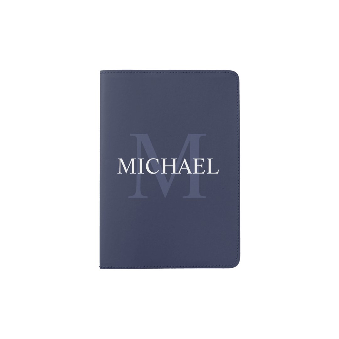 Personalized Monogram and Name Navy Blue Passport Holder | Zazzle