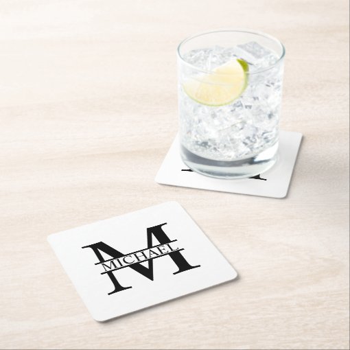 Personalized Monogram and Name Square Paper Coaster | Zazzle