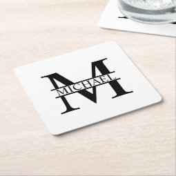 Personalized Monogram and Name Square Paper Coaster | Zazzle