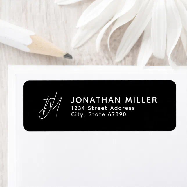 Personalized Monogram Black and White Address Label | Zazzle