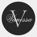 Personalized Monogram Black Classic Round Sticker | Zazzle