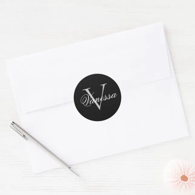 Personalized Monogram Black Classic Round Sticker | Zazzle